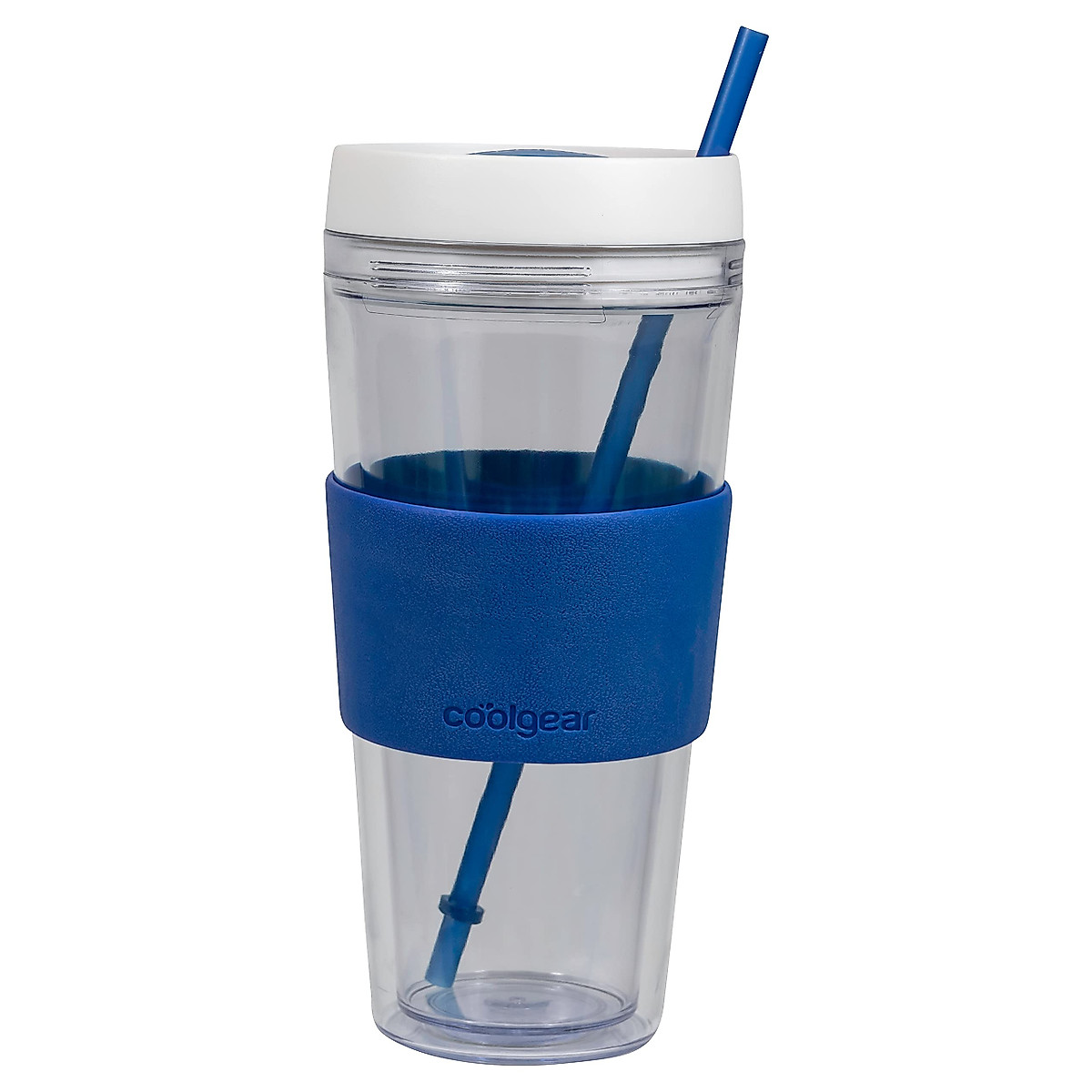COOL GEAR 4 Pack 24 oz Callisto Clear Chiller with Straw and Band | Dual Function Closure Colored Re-Usable Tumbler Water Bottle - Teal/Purple/Pink/Blue
