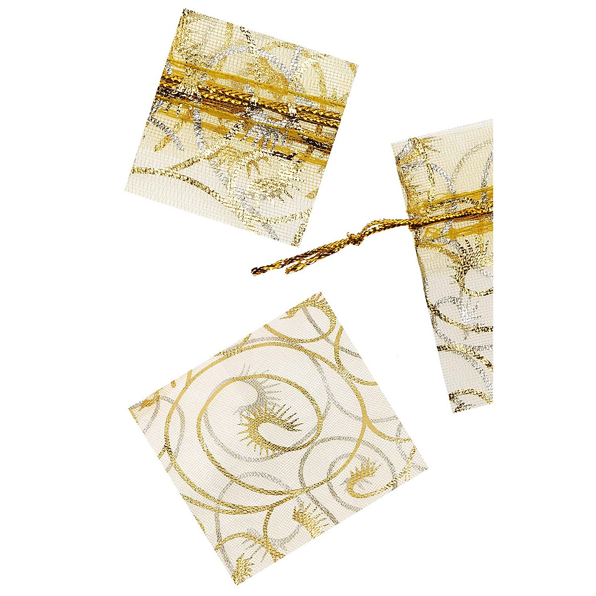 Shapenty 50PCS Organza Gift Bags Wedding Favor Candy Business Samples Display Jewelry Pouch Wrap with Drawstring for Baby Shower and Birthday Party (Gold)