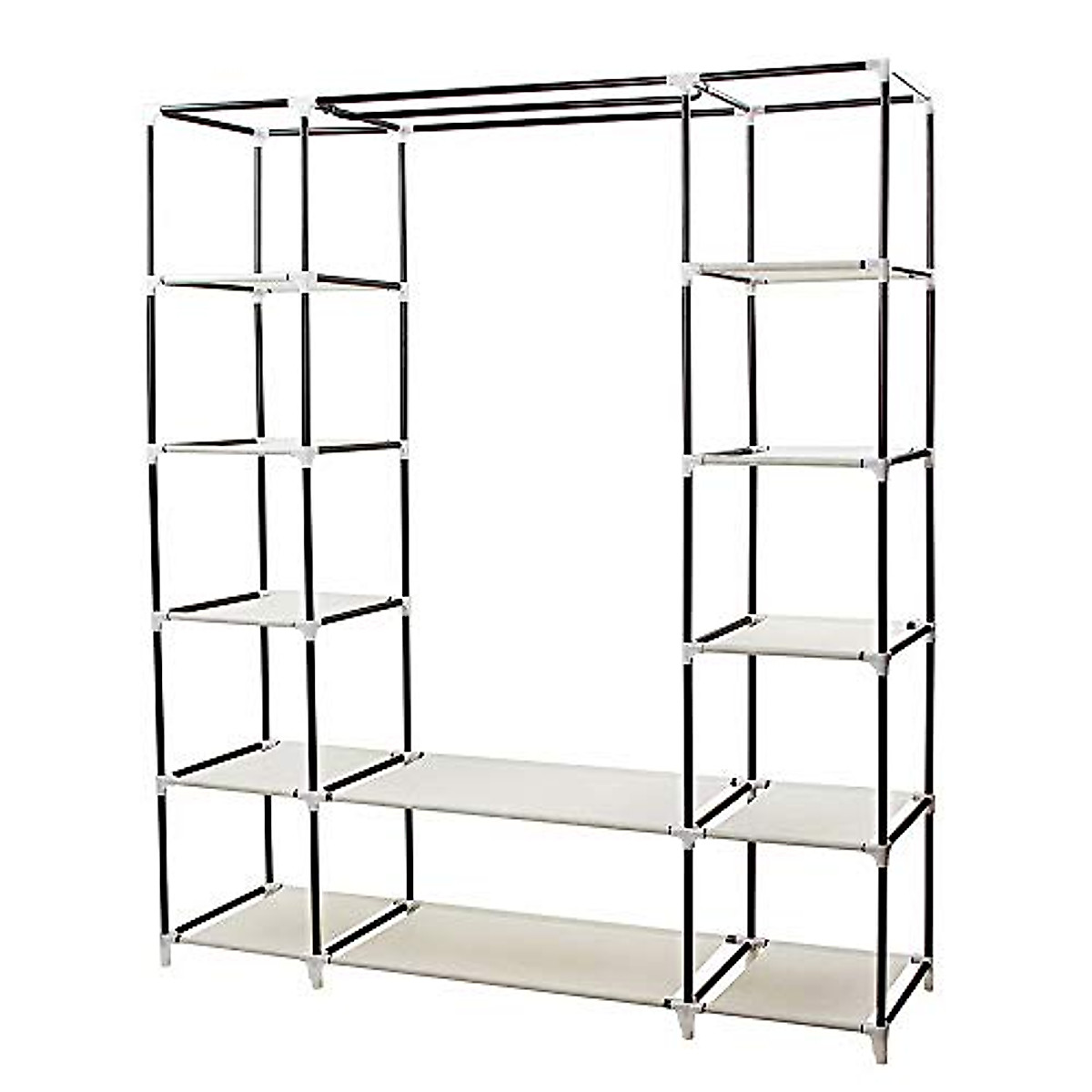 SoSo-BanTian1989 Metal Frame Portable Closets Fabric Wardrobe, Clothing Cabinet Storage Organizer with Dustproof Cover (Beige)