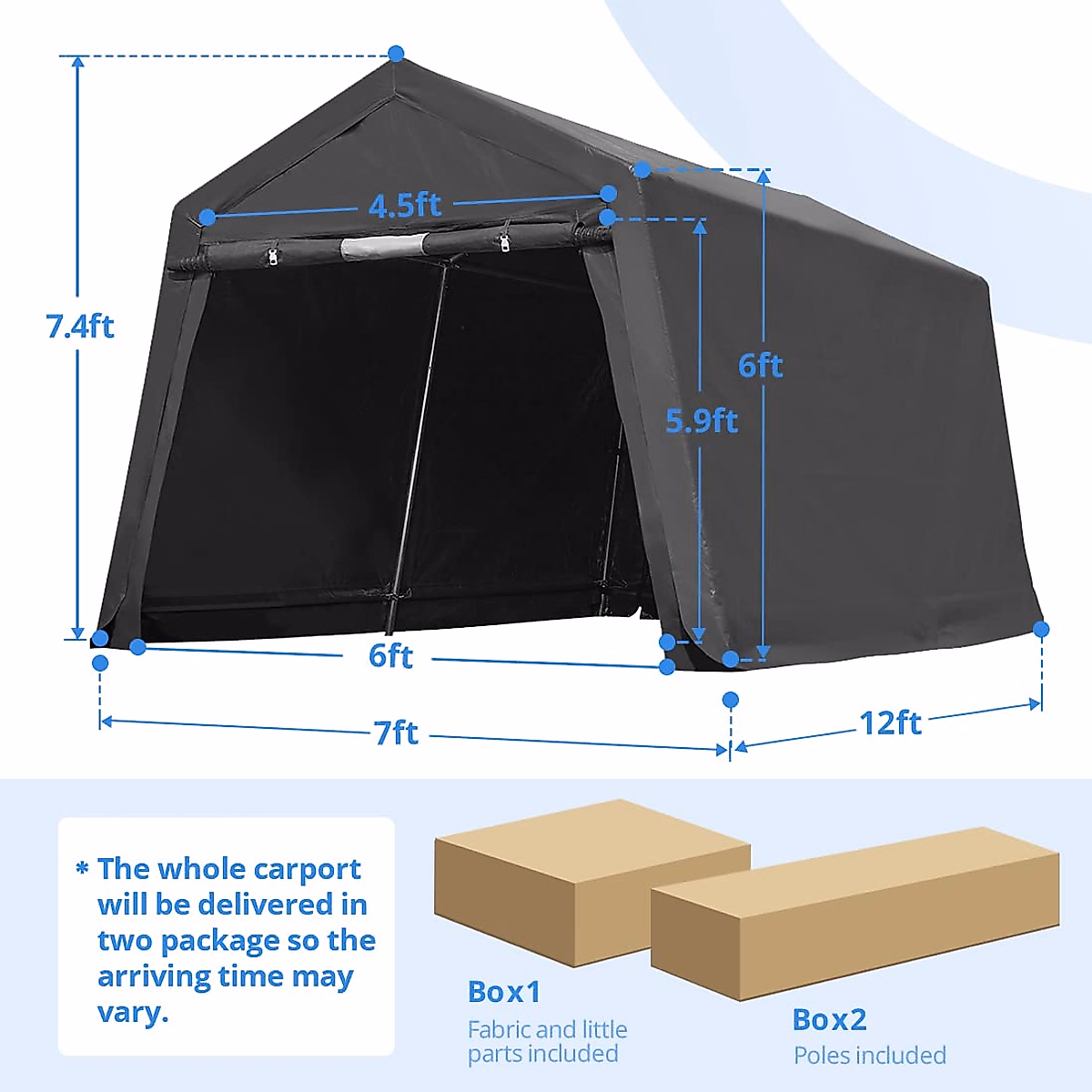 ADVANCE OUTDOOR 7x12 ft 2 Roll up Doors & Vents Outdoor Portable Storage Shelter Garage Tent Carport for Motorcycle ATV with Heavy Duty Metal Frame and Anti-UV Snow Resistant Waterproof Cover, Gray