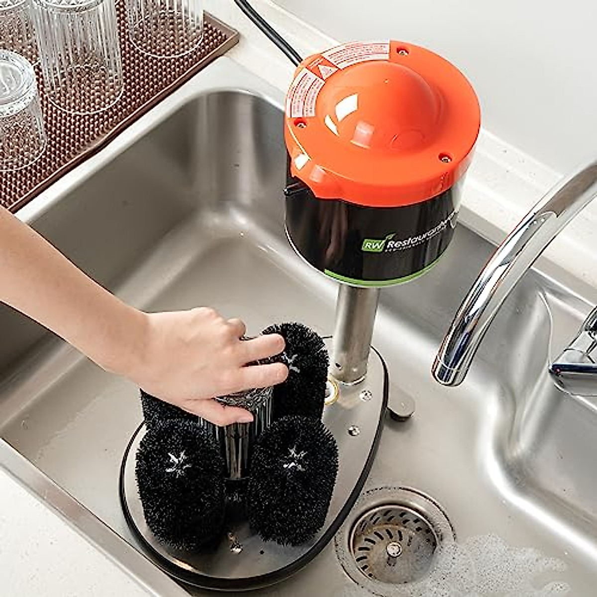 Restaurantware Clean Tek Professional 5-Brush Electric Glass Washer 1 Heavy-Duty Bar Washer - Upright For Bar Or Kitchen Stainless Steel Automatic Glass Washer 115V 1.3 HP NEMA 5-15P Plug