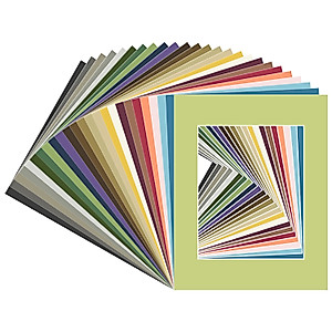 Golden State Art, Pack of 25, Acid-Free Mixed Colors Pre-Cut 11x14 Picture Mat for 8x10 Photo with White Core Bevel Cut Frame Mattes