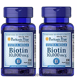 Puritan's Pride Biotin 10,000 mcg 100 Softgels - Pack of 2