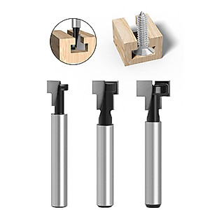 Keyhole Router Bits Set, T-Slot Bolts Keyhole bit, T Track Router bit, for Wood T-Track Slotting Wood Router Tool, (1/4 in Shank, 5/16 3/8 1/2 Inch Blade Diameter, 3Pcs)