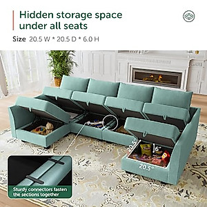 HONBAY Modular Sectional Sofa with Storage Seat Oversized U Shaped Modular Couch with Reversible Chaise Sectional Sleeper Sofa with Ottoman for Living Room, Aqua Blue