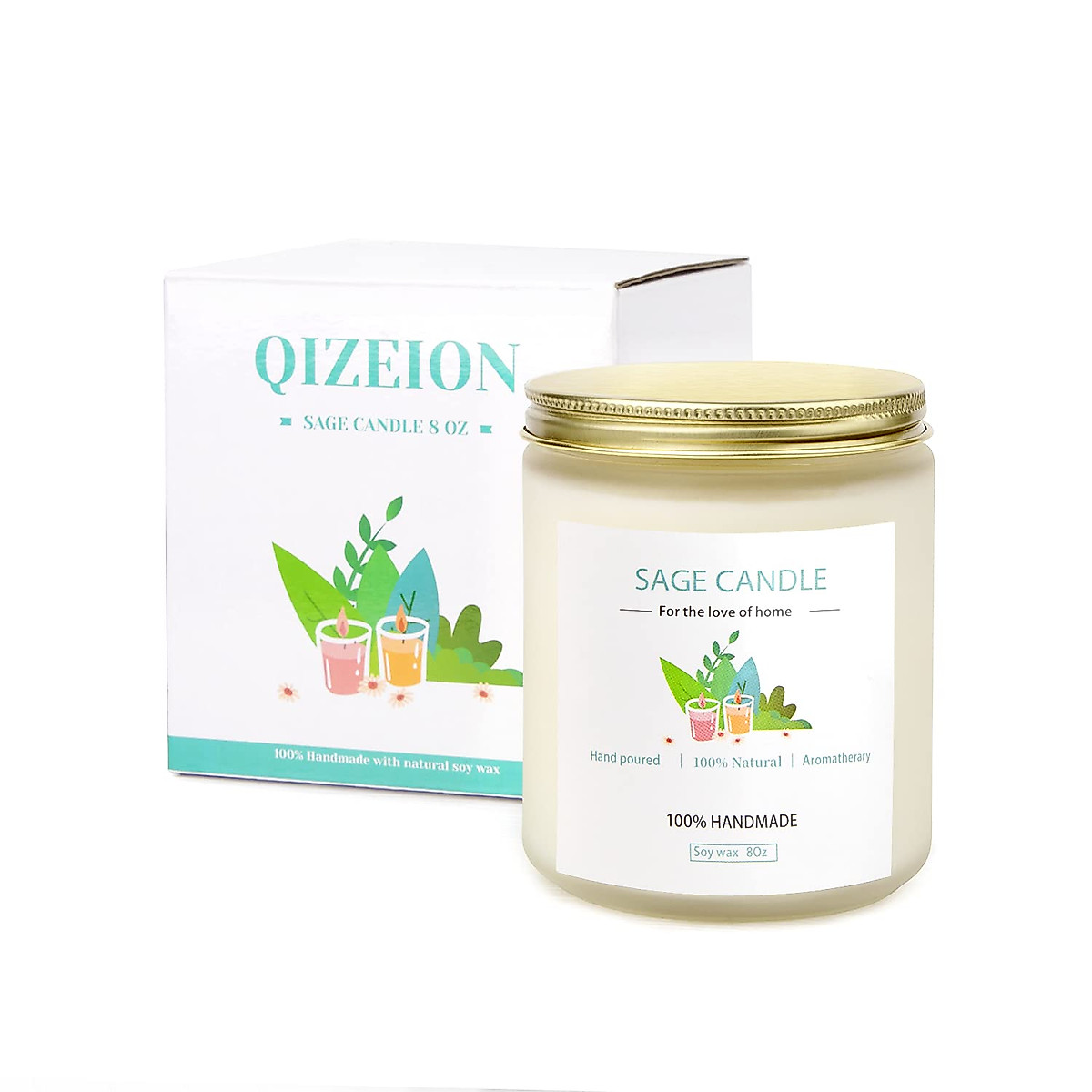 Sage Candle for Cleansing House, 8Oz 45 Hrs Soy Wax Sage Scented Candles for Home Scented Candle, for House Energy Cleansing, Banishing Negative Energy, Purification and Healing,Women Gifts