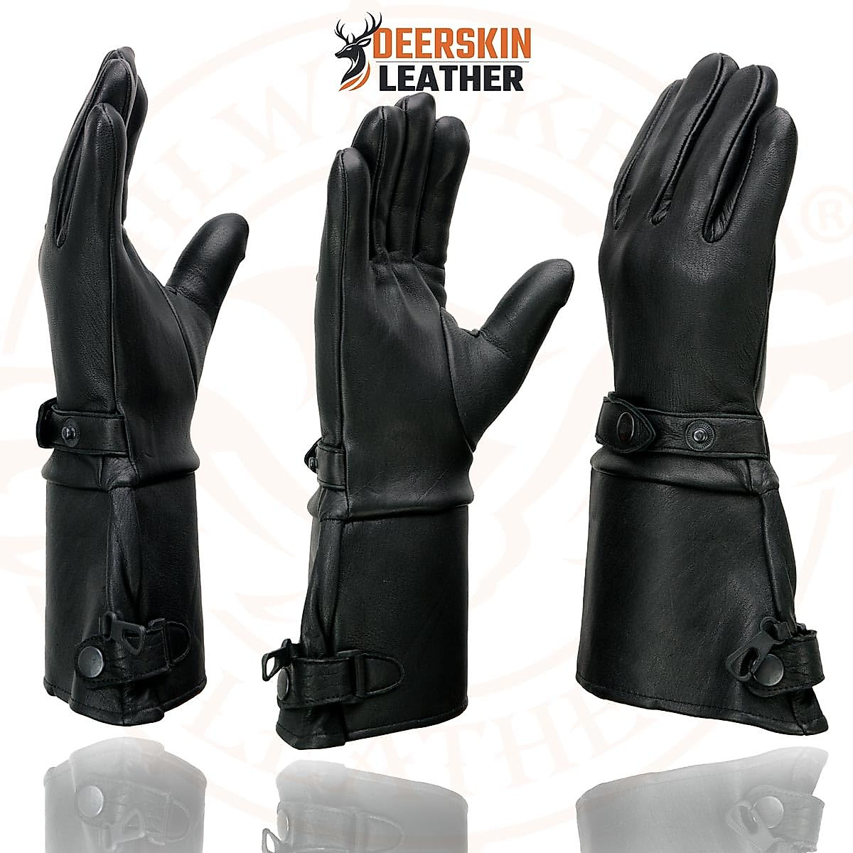 Milwaukee Leather Men's Gauntlet Motorcycle Hand Gloves- Deerskin Long Cuff with Snap Closure Thermal Lined-SH857 - Large