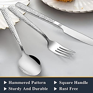 Hammered Silverware Set, Paincco 40-Piece Stainless Steel Square Flatware Set for 8, Tableware Cutlery Set, Utensil Set for Home Restaurant, Includes Fork Knife Spoon, Modern Design, Dishwasher Safe