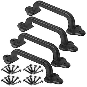 WEBI Rustic Gate Handle:9 Inch Cast Iron Sliding Barn Door Handle,Vintage Metal Long Gate Pull Handle Fence Handle for Outdoor,Garage,Interior,Black,4 Packs