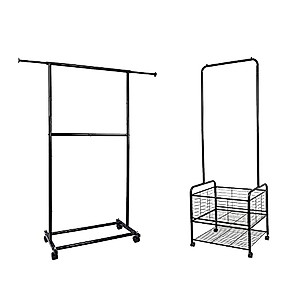Fishat Simple Garment Rack & Laundry Hamper Butler Cart Basket
