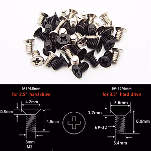 WAAZVXS 25pcs Screw Bolt Computer PC Case 2.5" 3.5" inch Hard Drive HDD Caddy Hot Swap Server Tray Mount Screw Flat Countersunk Bolt (Color : Black 6 32x6mm)