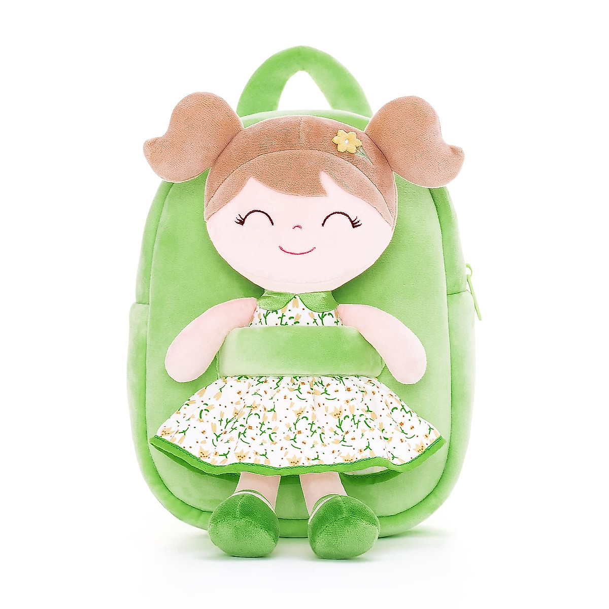 Gloveleya Kids Backpack Toddler Backpack Soft Plush Flower Fairy Girls Doll Backpack Green 9"