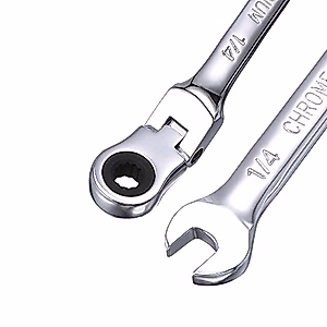 uxcell 1/4 Inch Flex-Head Ratcheting Combination Wrench SAE 72 Teeth 12 Point Ratchet Box Ended Spanner Tools, Cr-V
