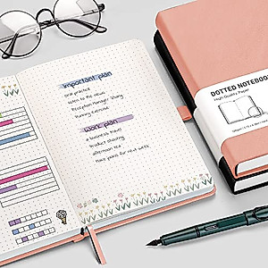 RETTACY Dotted Bullet Grid Journal 2 Pack - Dot Grid Hard Cover Notebook with 320 Pages,120gsm Thick Paper,Smooth PU Leather,Inner Pocket,5.75'' × 8.38'' (Black Pink)