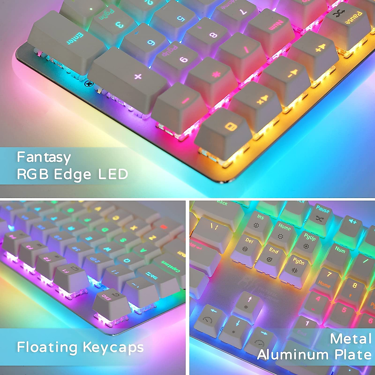 RK ROYAL KLUDGE RK918 Wired Mechanical Keyboard, RGB Backlit Gaming Keyboard with Large LED Sorrounding Side Lamp, Full Size 108 Keys Mechanical 100% Anti-Ghosting Computer Keyboard, Red Switch White