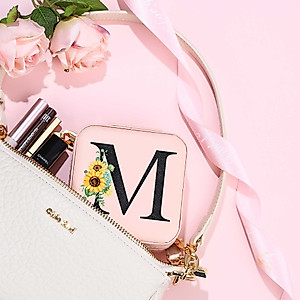 Parima Travel Gifts for Women Girls, Small Jewelry Box | Travel Jewelry Case Jewelry Organizer Box | Travel Jewelry Box | Travel Essentials Jewelry Case | Sunflower Gifts for Women - Letter N, Pink