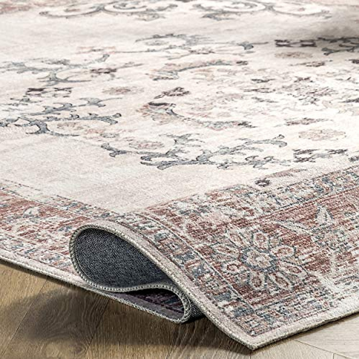 nuLOOM Layna Machine Washable Distressed Vintage Area Rug, 4' x 6', Light Grey
