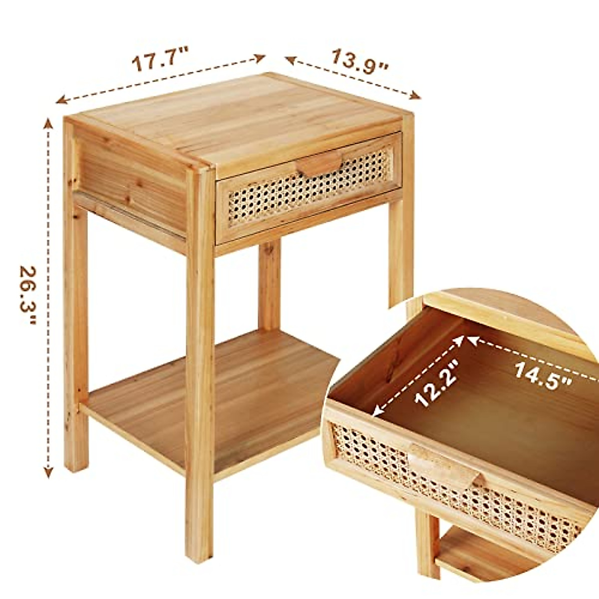 Polar Aurora Nightstand, End Table with Woven Pattern Drawer and Open Storage Shelf, Bedside Furniture, Side Table for Bedroom, Easy Assembly, Natural Walnut