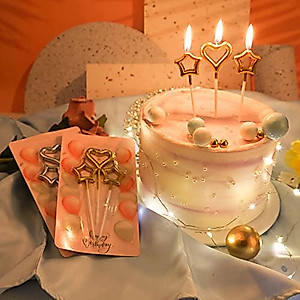 Bokin Heart and Star Shaped Birthday Cake Candles Set, Includes 4 Star Birthday Candles and 2 Heart Birthday Candles, Candle Ornament for Birthday Wedding Anniversary Valentines Day ect