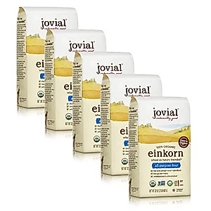 Jovial Einkorn 100% Organic Einkorn All Purpose Flour - Baking Flour, High Protein, Non-GMO, USDA Certified Organic, Unbleached Flour, Product of Italy, Organic All Purpose Flour - 32 Oz, 5 Pack