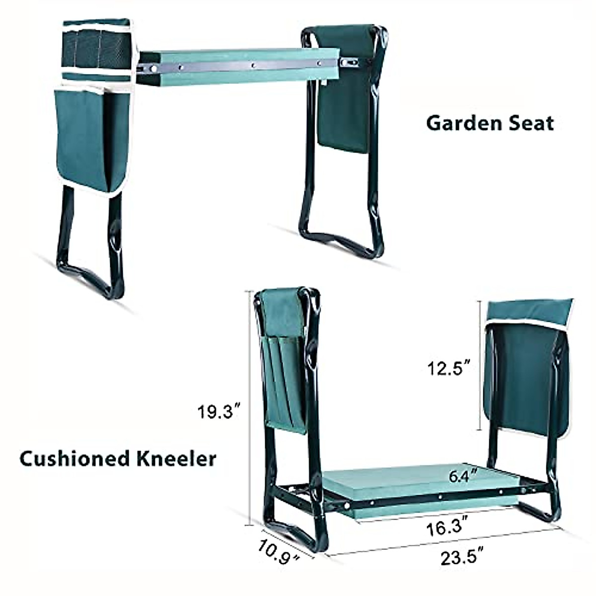 Ohuhu Garden Kneeler and Seat with EVA Foam Kneeling Pad, Foldable Garden Stool Bonus 2 Tool Pouches, 2-in-1 Heavy Duty Portable Gardening Beach, Idea for Women Men Elders Gardener