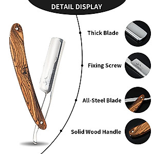 Straight Razor SHAVE READY-Shaving Knife Sharp, Steel Cutthroat Straight Edge Blade Vintage Wood Handle Barber Approved