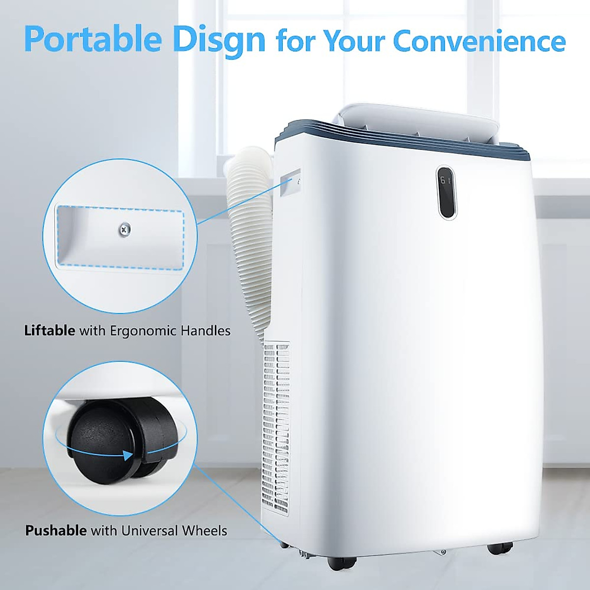 Portable Air Conditioner - Rintuf 12000 BTU Portable AC, Cools Rooms up to 550 Sq.ft, Also as Dehumidifier & Fan & Smart Timer, with Handy Remote, Washable Filter, Universal Wheels, Window Kit