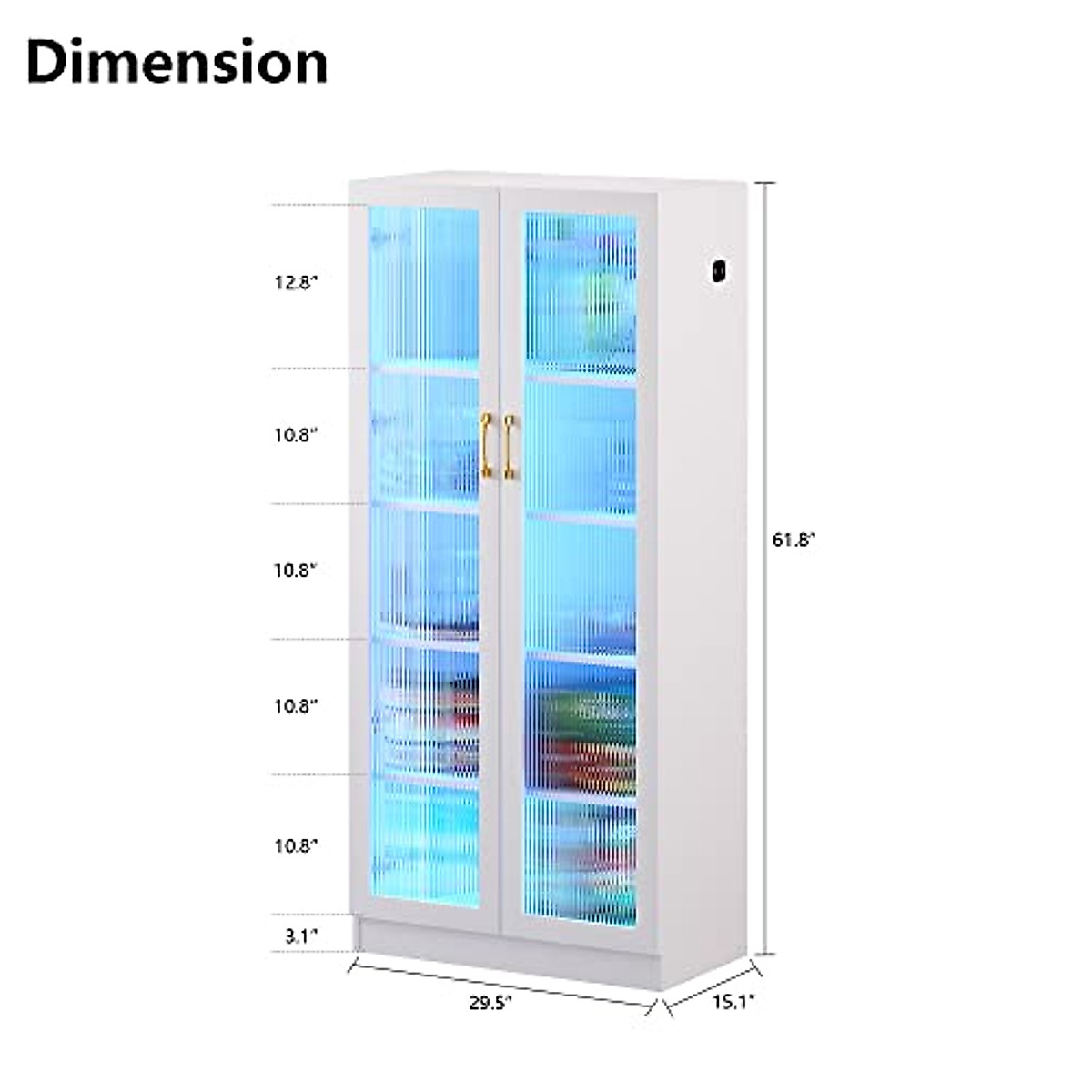 Dystler White Storage Cabinets Locker with 3 Color LED Lights,Modern Storage with Human Body Sensor Functionwardrobe Closet for Bedroom