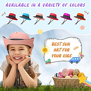 Sureio 6 Pcs Kids Summer Sun Hat for Girls 5-10Y Summer Bucket Cap with Ponytail Hole UV Protection Fishing Hat Foldable Wide Brim Kids Ponytail Hats with Rope Youth Hiking Beach Golf, Multicolor