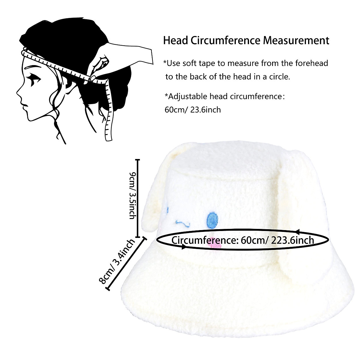 Roffatide Anime Cinnamoroll Bucket Hat for Boys Girls Cotton Embroidery Foldable Sun Hat Fishing Beach Hat