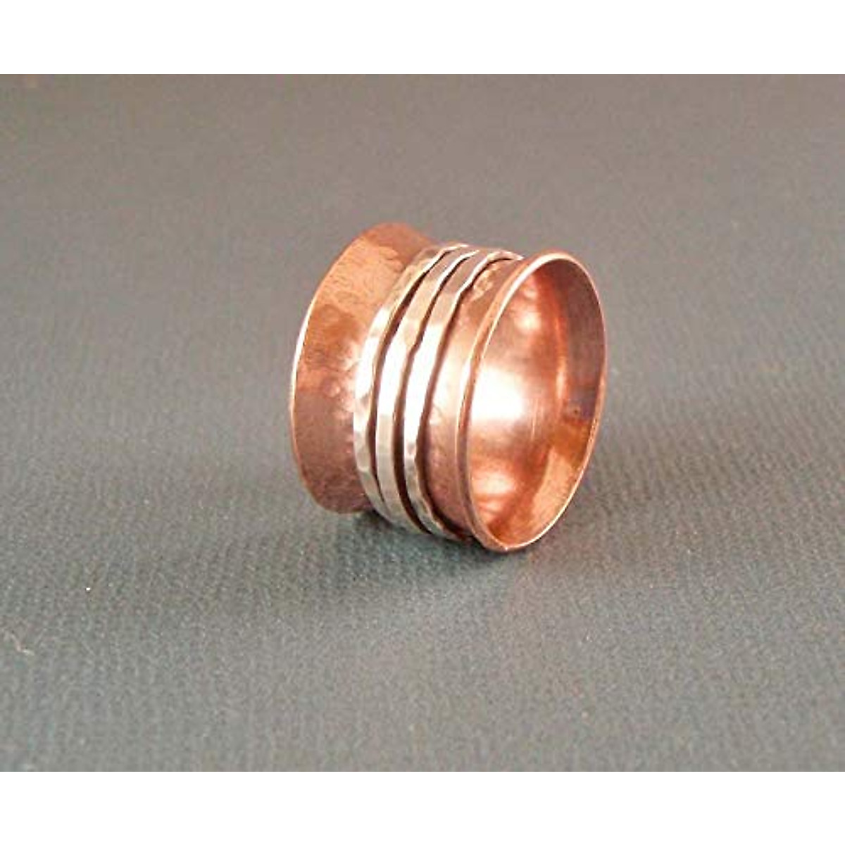 Generic Glitter Box Exports 925 Sterling Copper & Silver Spinner Fidget ring For Women High Polish Silver Point Ring (8.50)