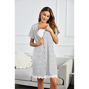 Ekouaer Women's Sleep Shirts Button Down Night Shirt Nightgowns Cotton
