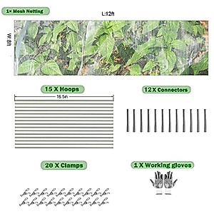 Garden Mesh Netting Kit,8x12 Ft Plant Protection Mesh Netting with 15pcs Greenhouse Garden Hoops,Ultra Fine Mesh Netting Cover for Vegetable Plants,Pest Animals Birds Barrier Garden Netting Kit