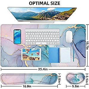 Lateefah Large Mouse Pad and Keyboard Wrist Rest, Desk Pad for Keyboard and Mouse, 4-in-1 Extended Mouse Pad with Wrist Support, Non-Slip Desk Mat Protector, Ultra Thick Desk Blotter for Office, Home