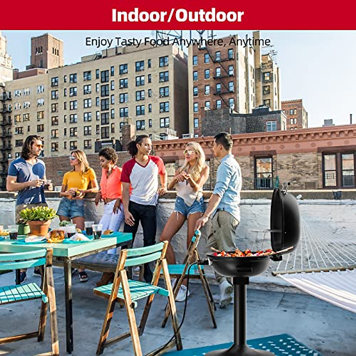 Electric Outdoor Grill,1800W Portable BBQ Grill for Cooking,15+Serving Electric Grill Outdoor Cooking, Non-Stick Removable Stand Barbecue Grill