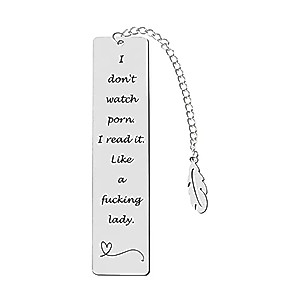 Metal Bookmark Gift,Engraved 'I Don't Watch Porn.I Read it Like a Fucking Lady' Stainless Steel Leaf Pendant Book Mark with Exquisite Gift Box for Women Men Friends Teacher Classmate Book Lovers