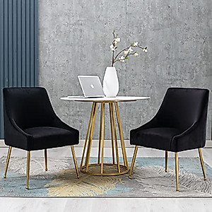 FUNESI Modern Velvet Accent Chair, Thick Sponge Upholstered Dining Chair with Golden Legs for Dining Room/Bedroom/Living Room/Office Set of 2(Black)