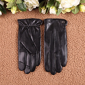Elma Men Touchscreen Winter Leather Gloves Lining Cashmere (9, Black, EM011NR1)