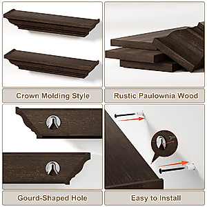 Alsonerbay Floating Shelves, Wood Shelves Rustic Shelves for Wall Storage, Wall Mounted Shelves for Bedroom Living Room Bathroom, 17 Inch 2 Pack (Dark Brown)