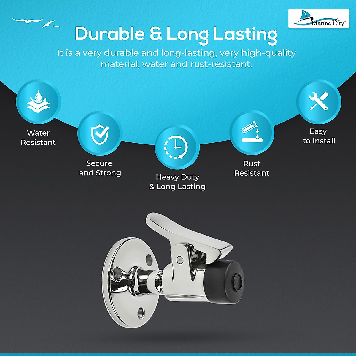 MARINE CITY 316 Grade Stainless Steel Door Stopper Catch Set Gloss Finish Strong Modern Stopper Soft Stop and Catch Anti-Collision Holder for Marine Doors – Boats – Yachts – Ships (1 Pcs)