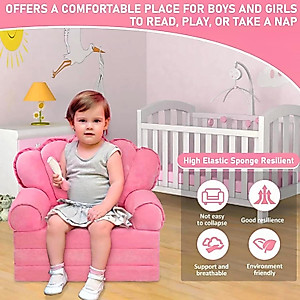 harhoers Pink Toddler Chair Kids Sofa Lounger Toddler Bed Couch for Seating,Soft Princess Comfy Foldable Kids Couch Fold Out for Toddlers 1-5,children's chairs for toddlers for Girls Bedroom Furniture