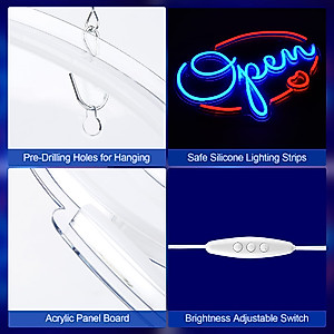 FITNATE Open Sign for Business, 16"x 12" Brightness Adjustable Neon Open Sign USB Powered Ultra Bright Led Light Sign for Window Bar Store Party Decor