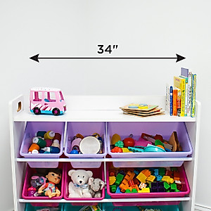 Humble Crew, White/Pink/Purple/Aqua Forever Toy Organizer with Shelf and 9 Storage Bins