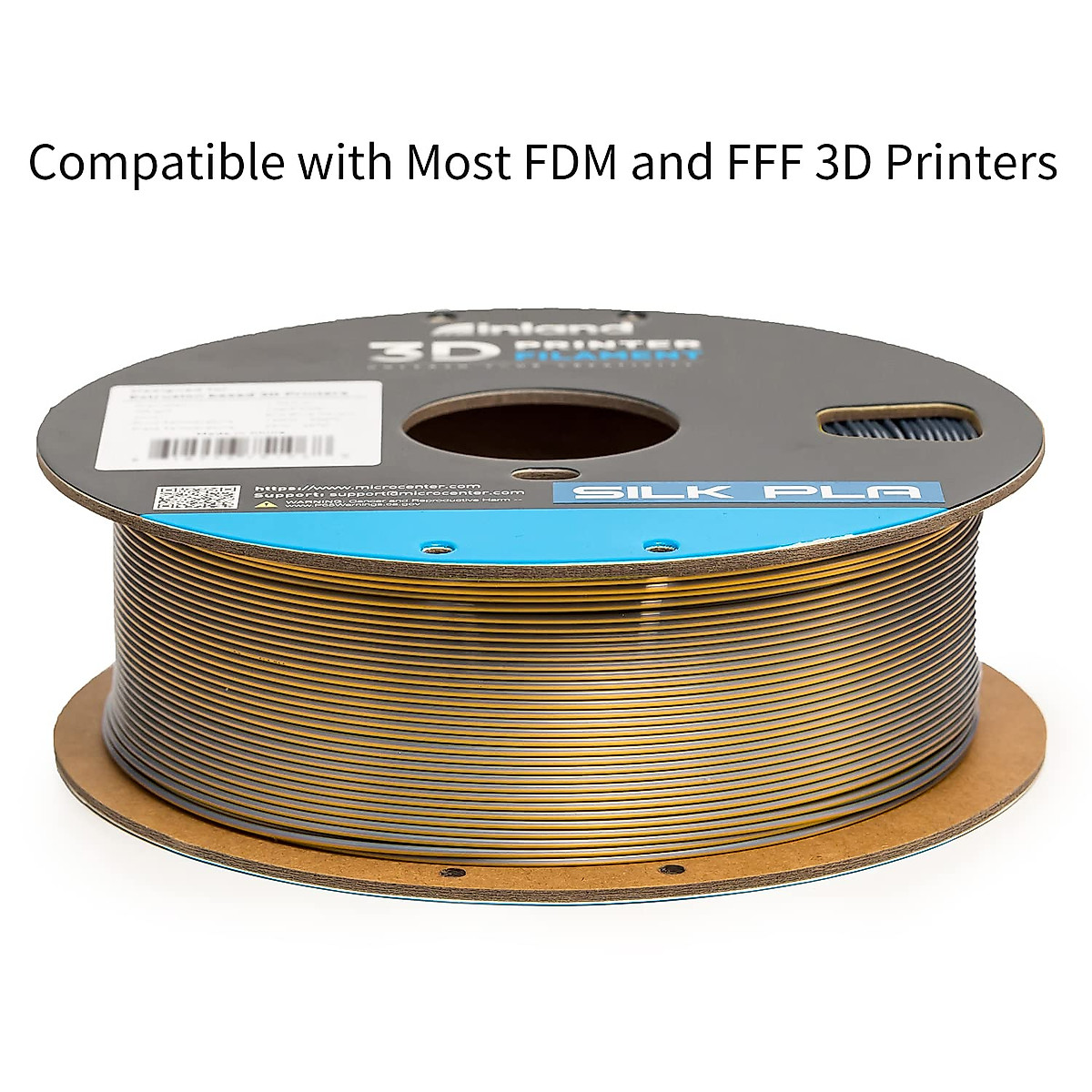 INLAND Micro Center Dual Color Silk PLA 3D Printer Filament 1.75mm - Gold to Gray Color Change - Coextrusion Silk Filament - Dimensional Accuracy +/- 0.03mm - 1kg Cardboard Spool (2.2 lbs)