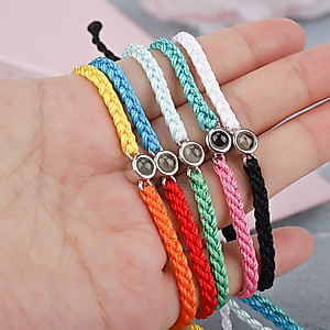 Custom Photo Bracelet, Personalized Photo Projection Bracelet for Women/Men, Circle Photo Bracelets with Picture Inside, Adjustable Rope I Love You Bracelets, Christmas Gift for Couple/Best Friend