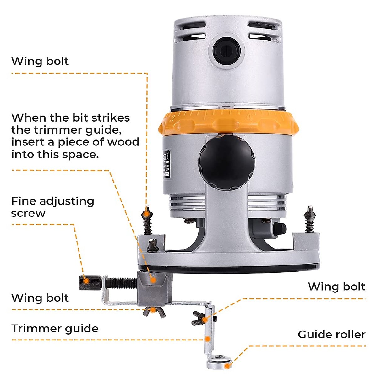 Hoteche Wood Router 12.5Amp Power Router for woodworking Fixed Base Routing Machine with 1/4", 1/2" and 12mm Collet