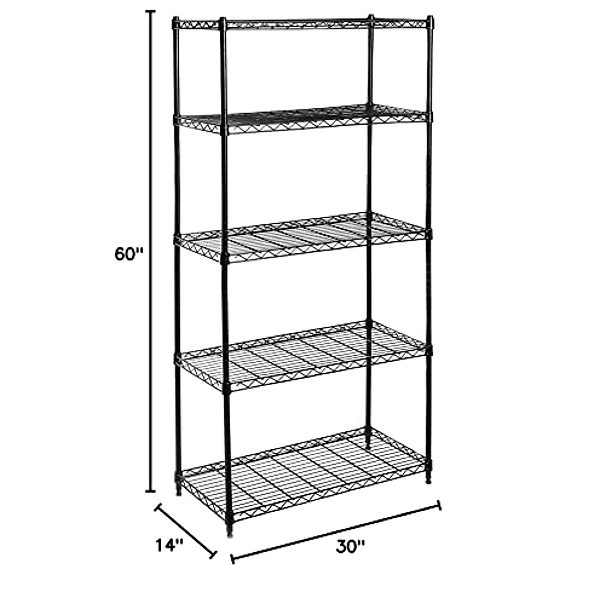 Seville Classics Solid Steel Wire Shelving Storage Unit Adjustable Shelves Organizer Rack, for Home, Kitchen, Office, Garage, Bedroom, Closet, Black, 5-Tier, 30" W x 14" D (New Model)