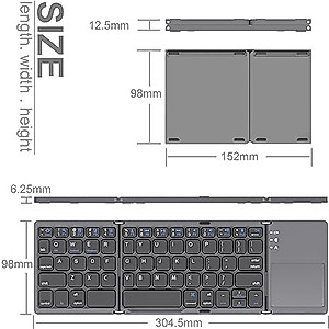 Gimibox Foldable Bluetooth Keyboard, Pocket Size Portable Mini BT Wireless Keyboard with Touchpad for Android, Windows, PC, Tablet, with Rechargeable Li-ion Battery-Dark Gray