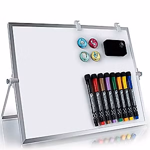 Dry Erase White Board for Desk & Wall,12"X16" Large Magnetic Desktop Whiteboard with Stand, 8 Markers, 4 Magnets,1 Eraser, Double-Sided Portable Whiteboard Easel for Office, Students Memo to Do List