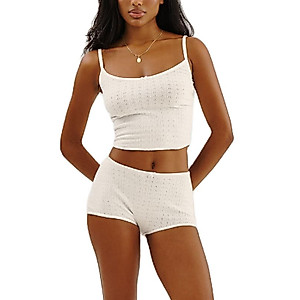 Juakoso Sexy Two Piece Outfits for Women Lace Trim Bodycon Floral Print Cami Tank Top and Shorts Set Fashion Streetwear